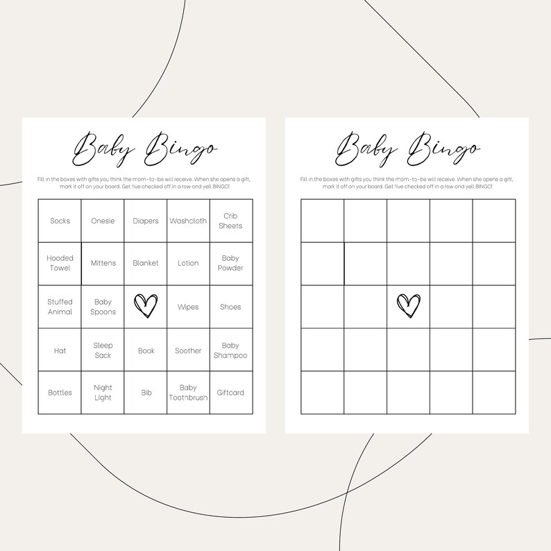 Minimalist Baby Bingo Cards, Printable Bingo Cards, Script Baby Shower ...
