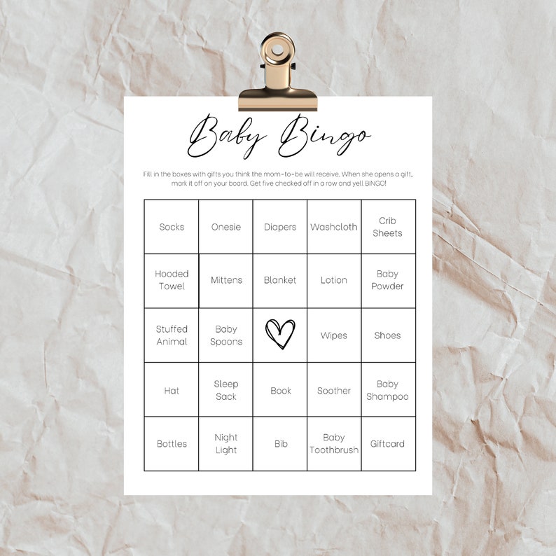 Minimalist Baby Bingo Cards, Printable Bingo Cards, Script Baby Shower ...