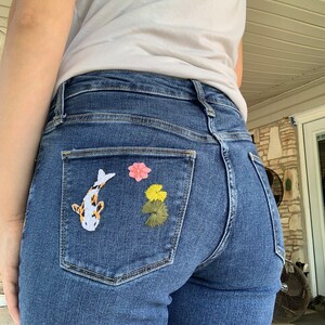 Embroidered Koi Fish on Jeans, Embroidered Pants, Embroidered Jeans ...