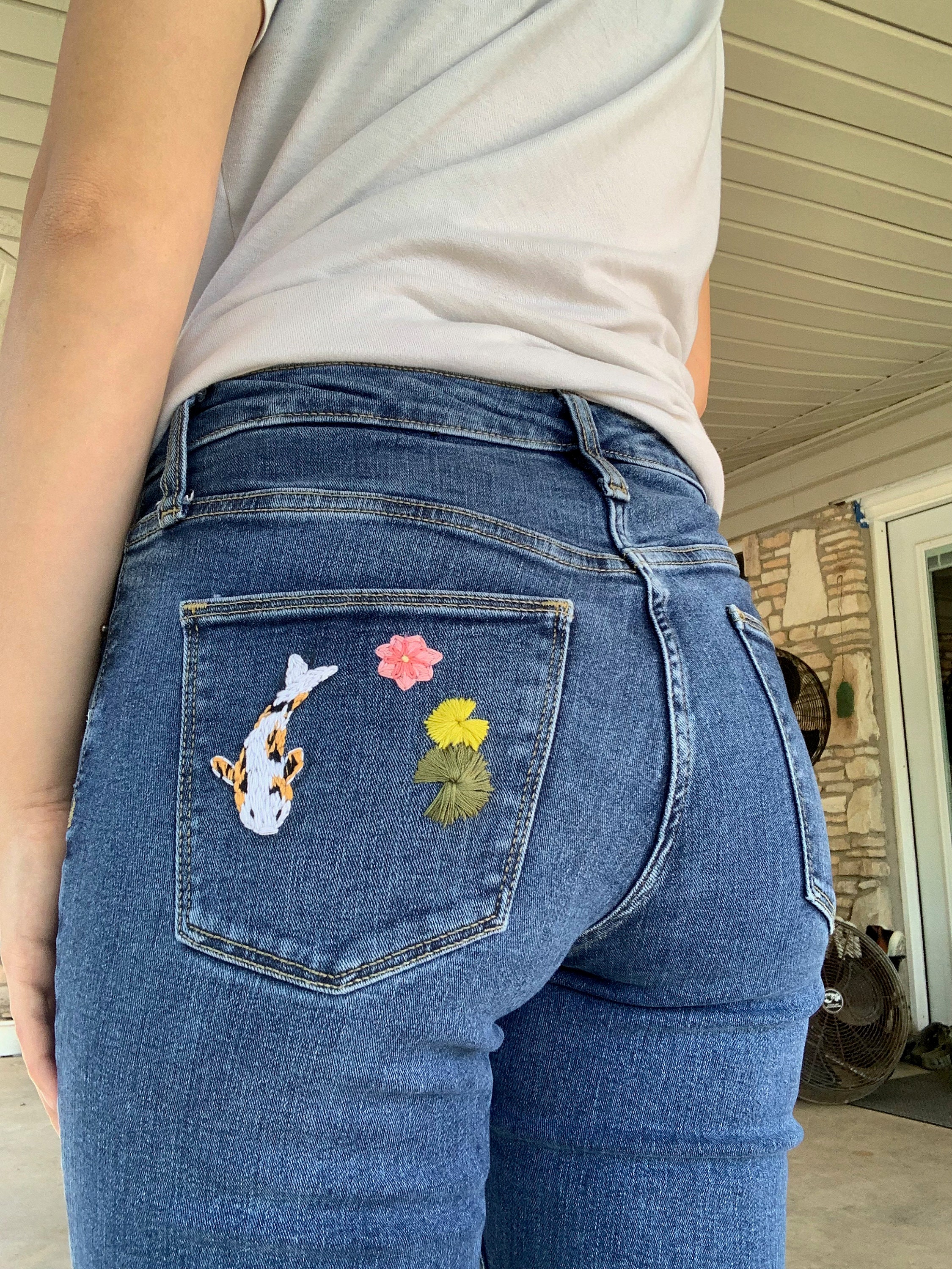Embroidered Koi Fish on Jeans, Embroidered Pants, Embroidered Jeans ...