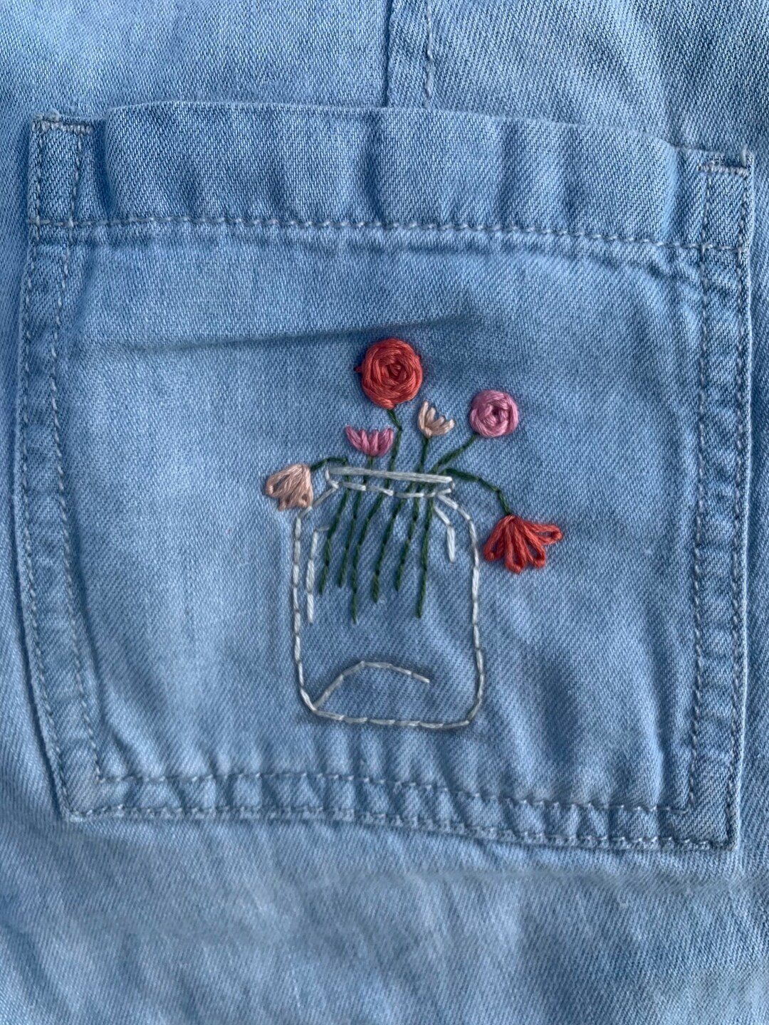 Embroidered Flower Bouquet Vase on Pants, Embroidered Pants ...