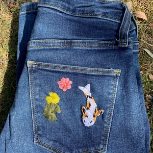Embroidered Koi Fish on Jeans, Embroidered Pants, Embroidered Jeans ...