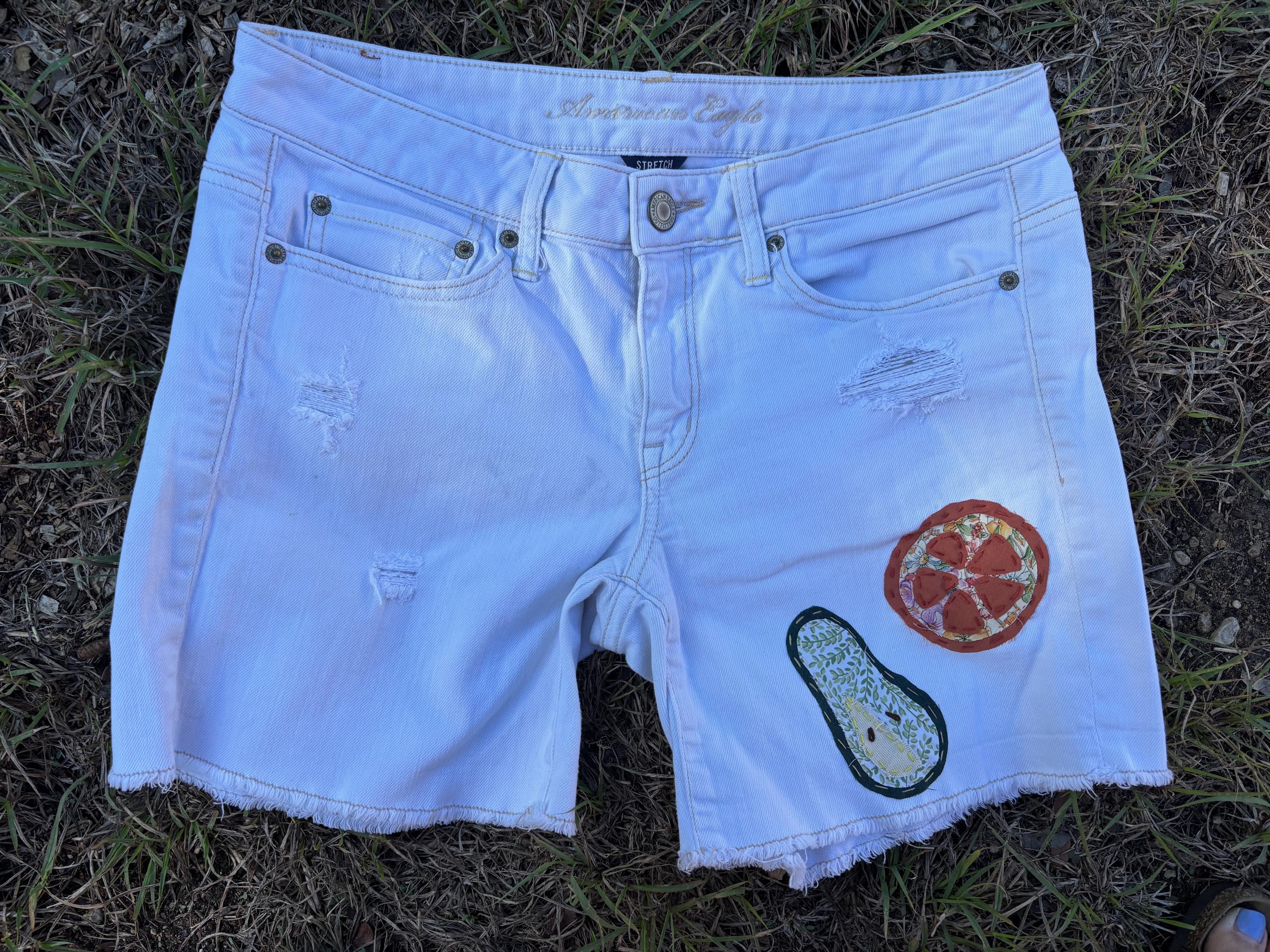 Hand Embroidered Fruit Shorts, Handmade Jean Shorts, Hand Embroidery ...
