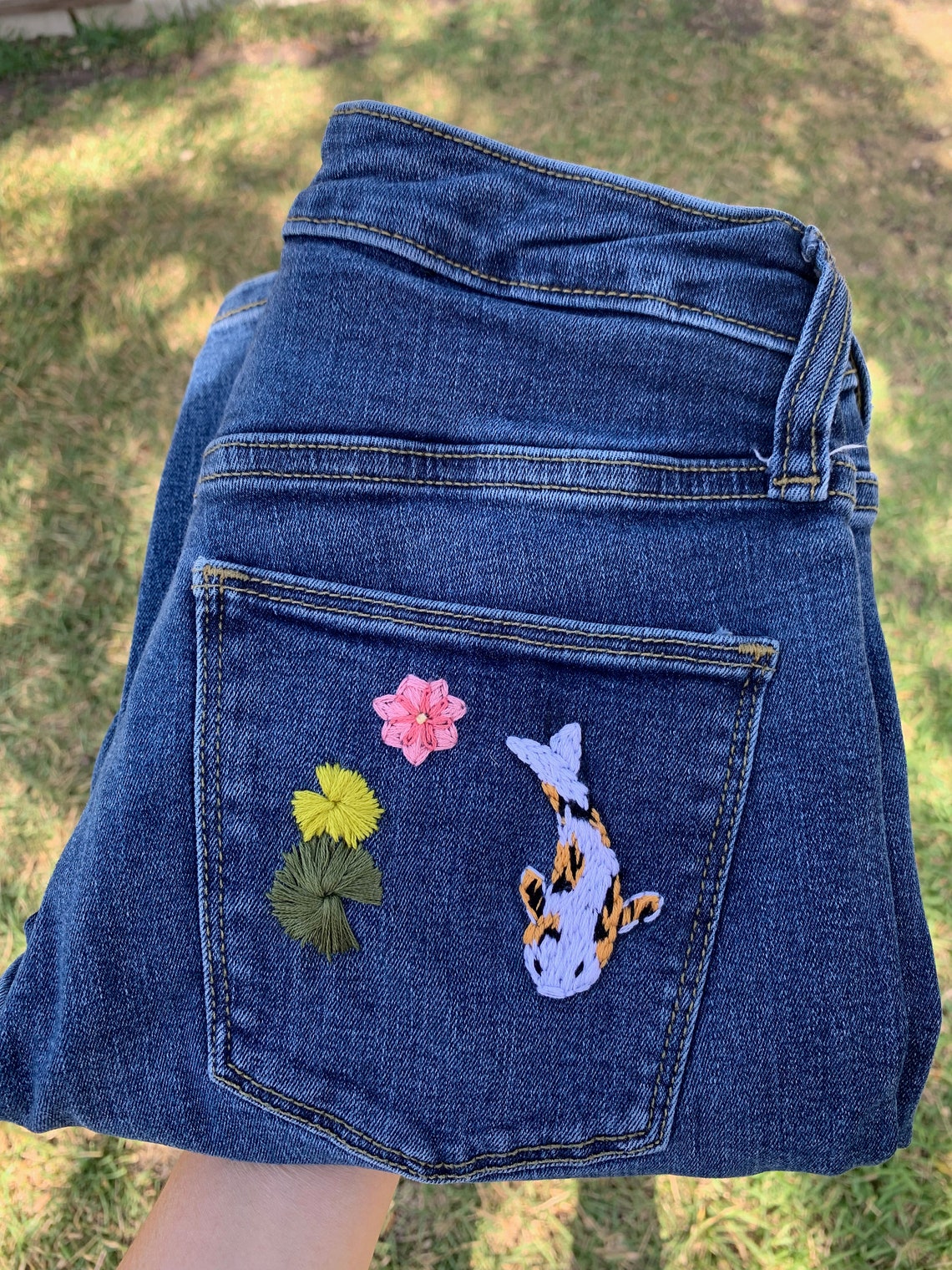 Embroidered Koi Fish on Jeans - Etsy