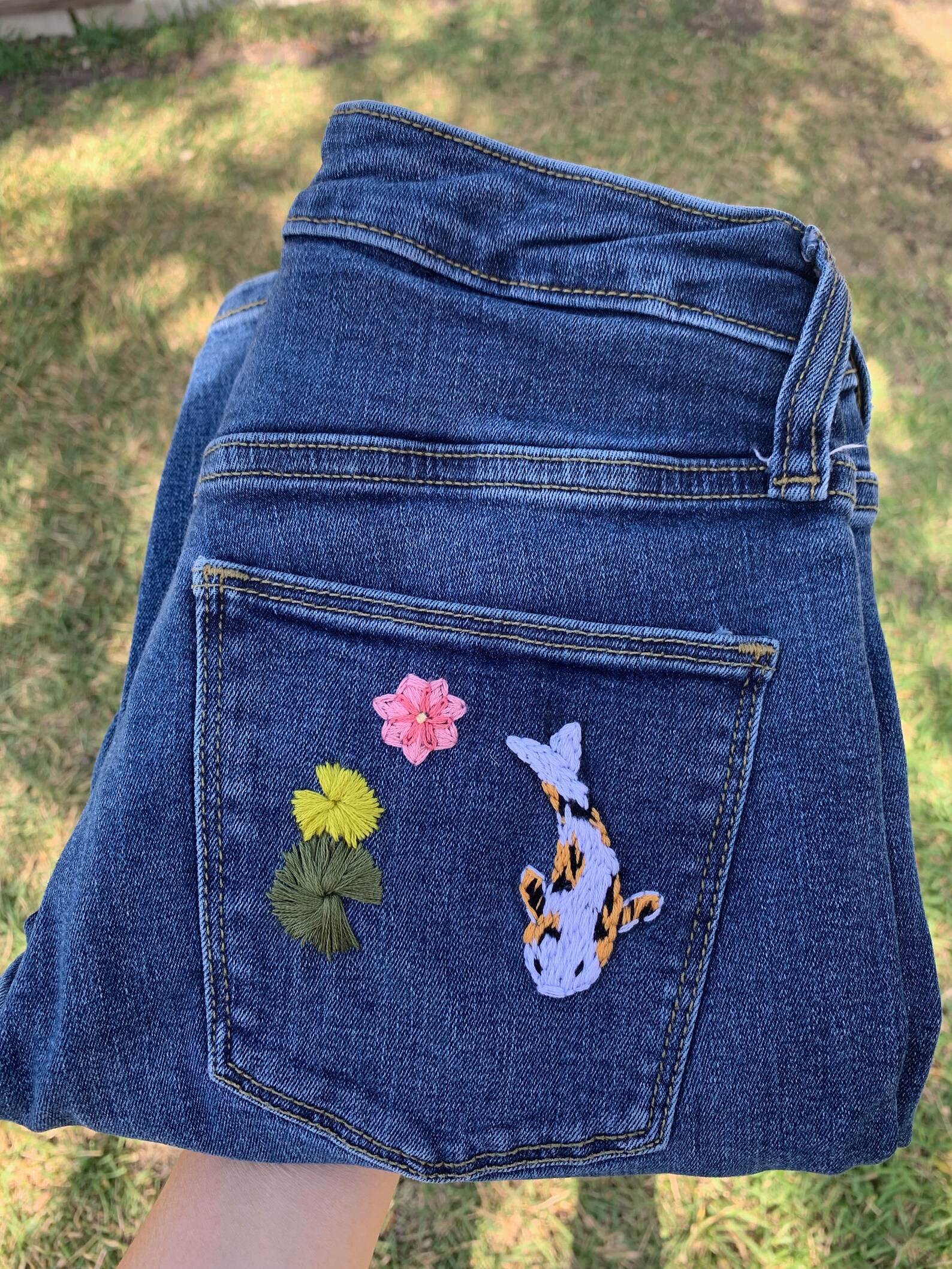 Embroidered Koi Fish on Jeans, Embroidered Pants, Embroidered Jeans ...
