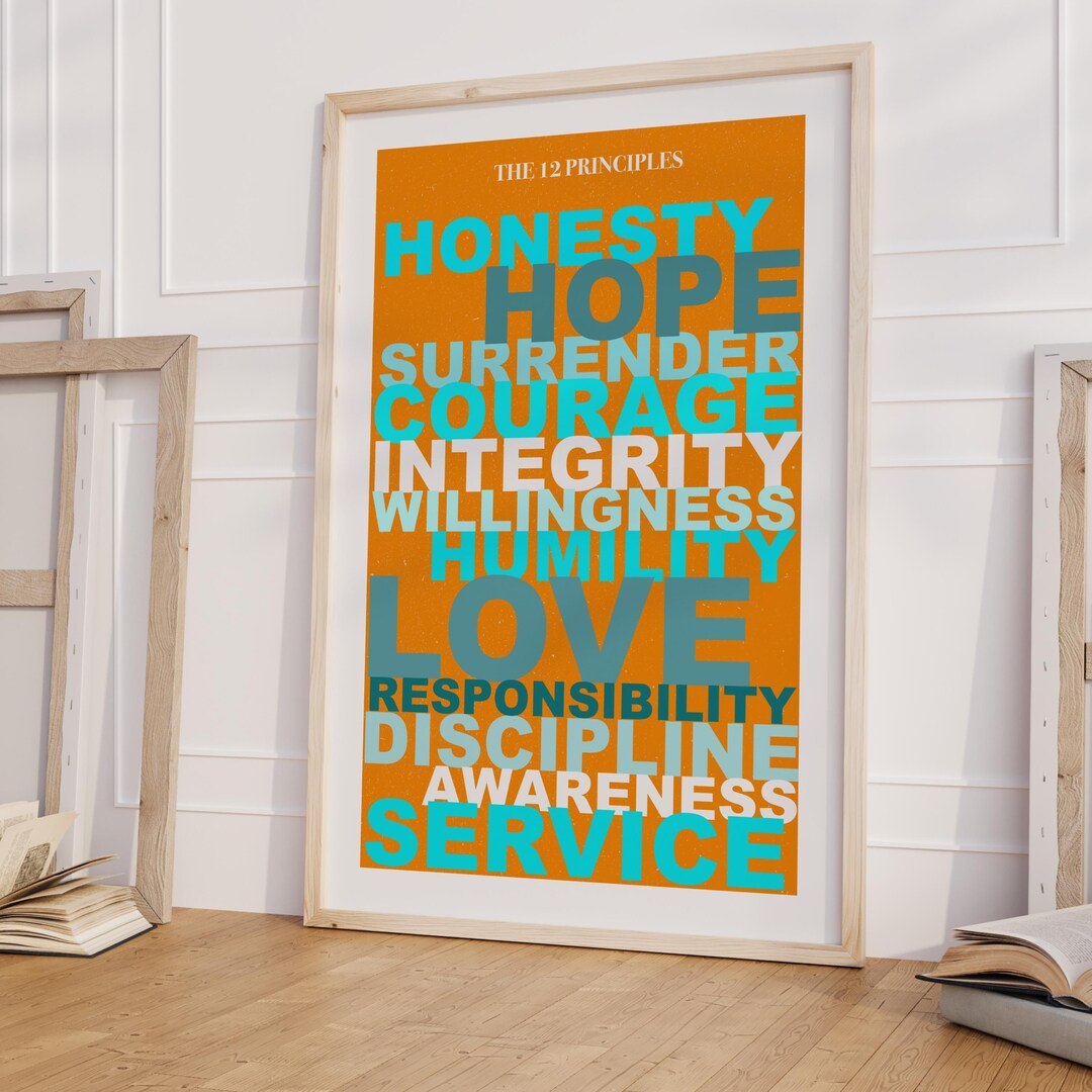12 Principles of AA Print #2, Alcohol Anonymous Poster for Addiction ...