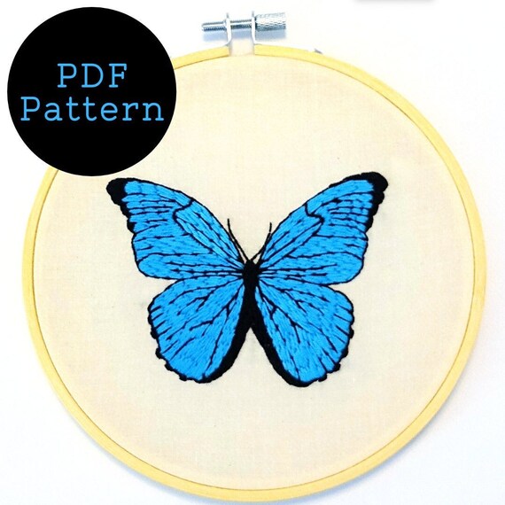 Blue Butterfly Embroidery Pattern | Etsy