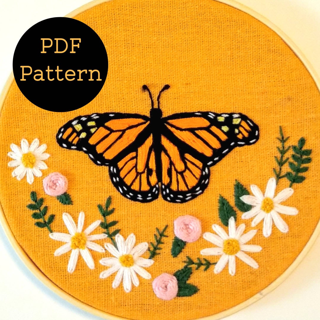 Monarch Butterfly and Flowers Embroidery Pattern - Etsy