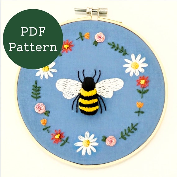 Bumblebee and Flowers Embroidery Pattern | Etsy