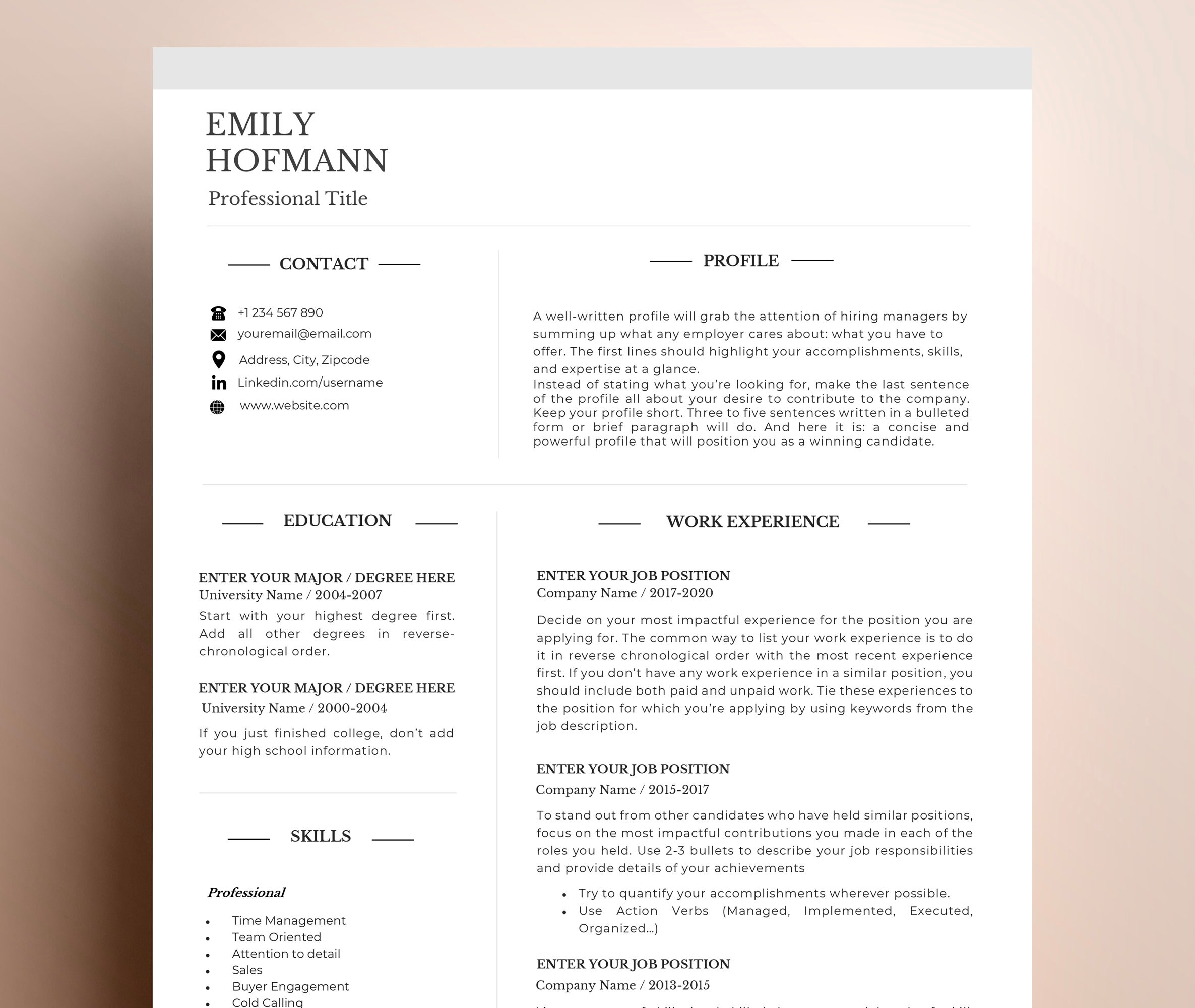 CV Template Word and Pages ⎥ 1 Page Resume and 2 Page Resume Template ...