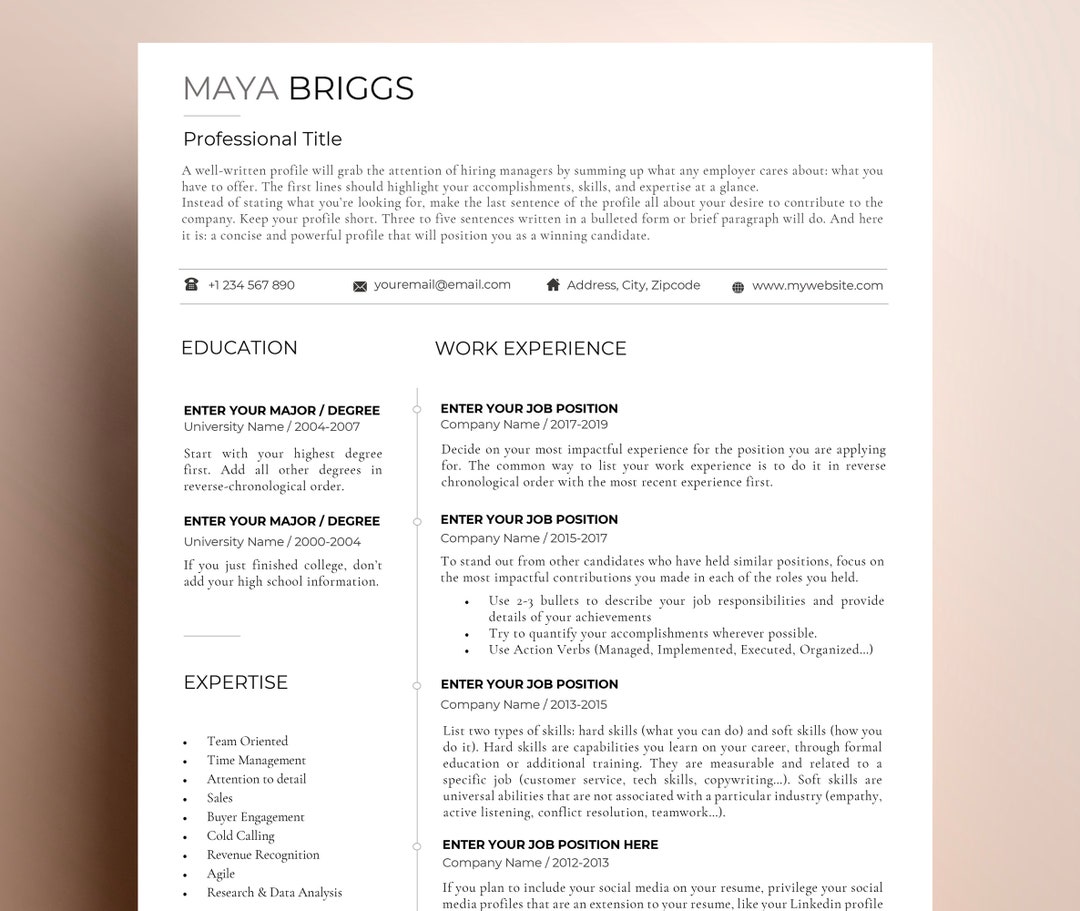 Clean Resume Template Word ⎥ 1 Page Resume With Cover Letter ⎥ Cv ...