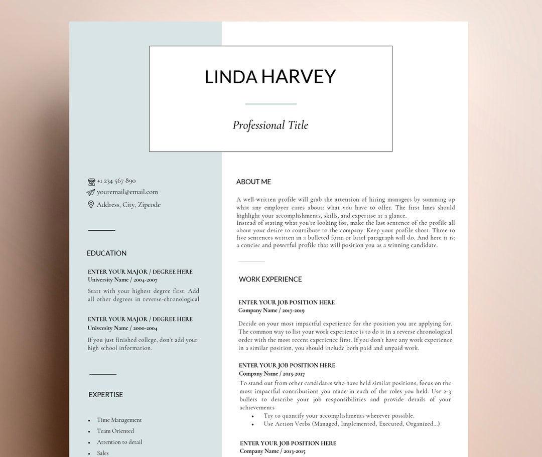 Simple Resume Template Word ⎥ 1-page Resume and 2-page Resume ⎥ CV ...