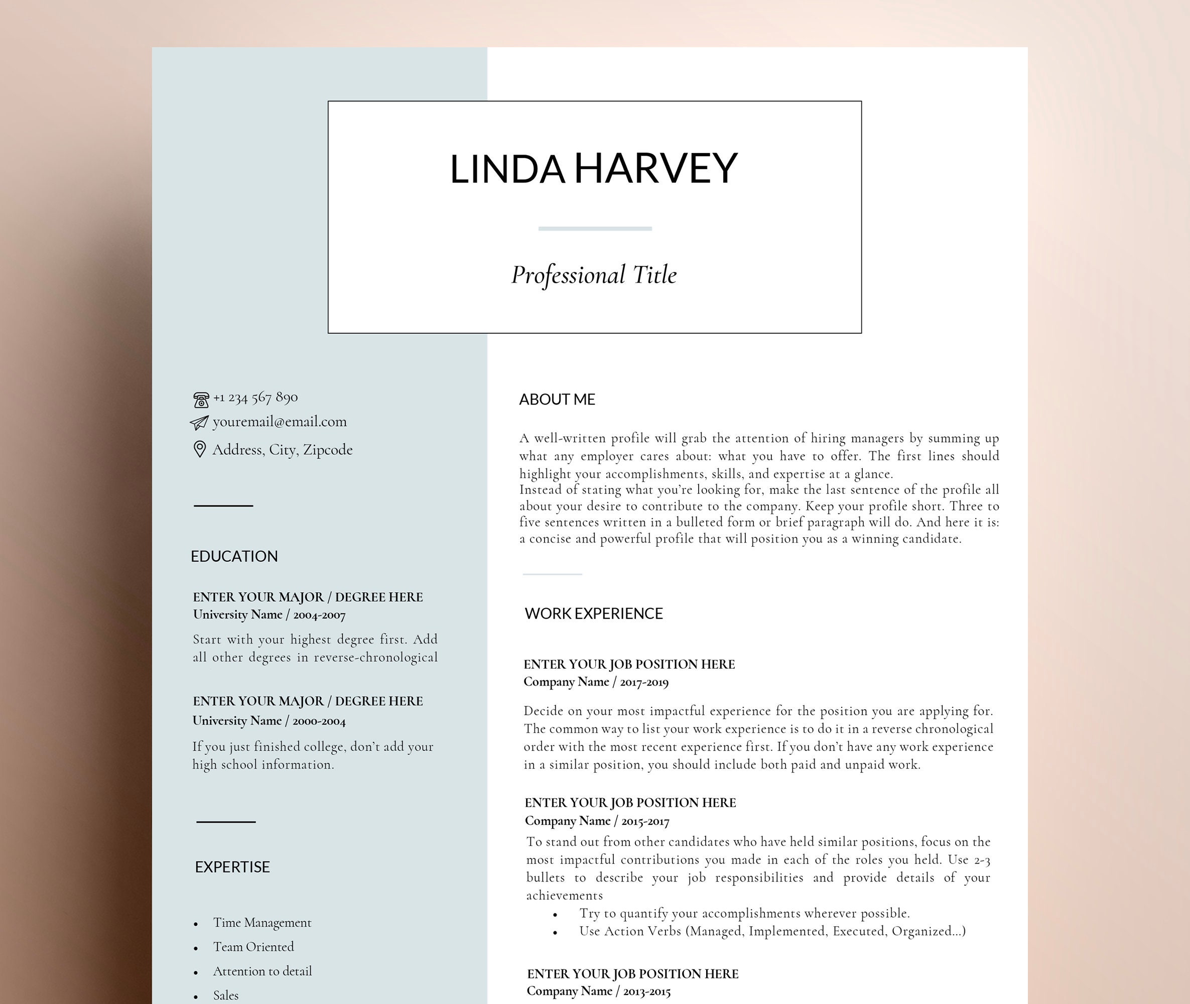 Simple Resume Template Word ⎥ 1-page Resume and 2-page Resume ⎥ CV ...