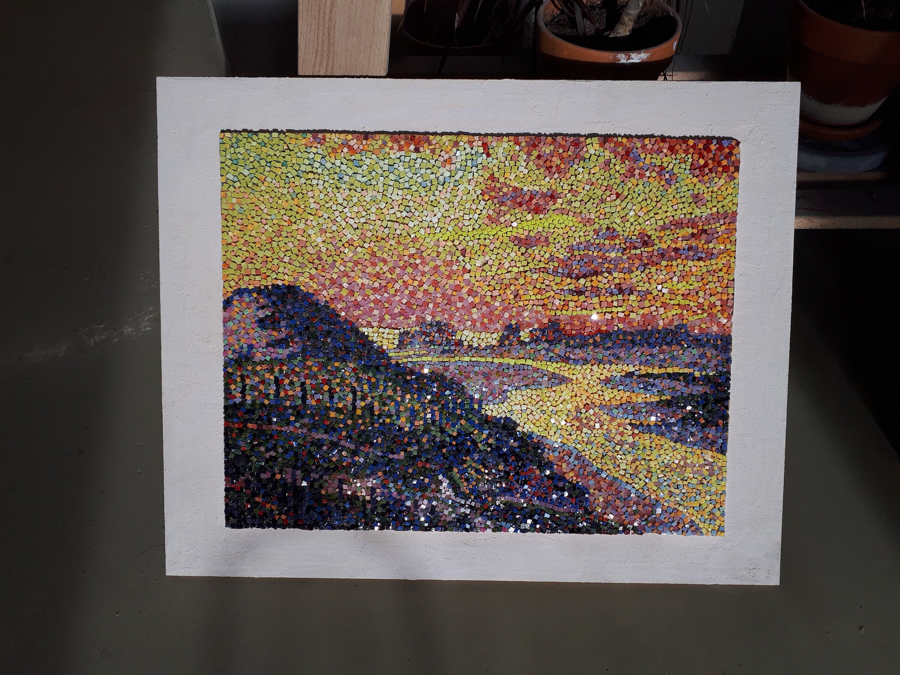 Pink sunset wall art smalti mosaic pointillism wall art | Etsy