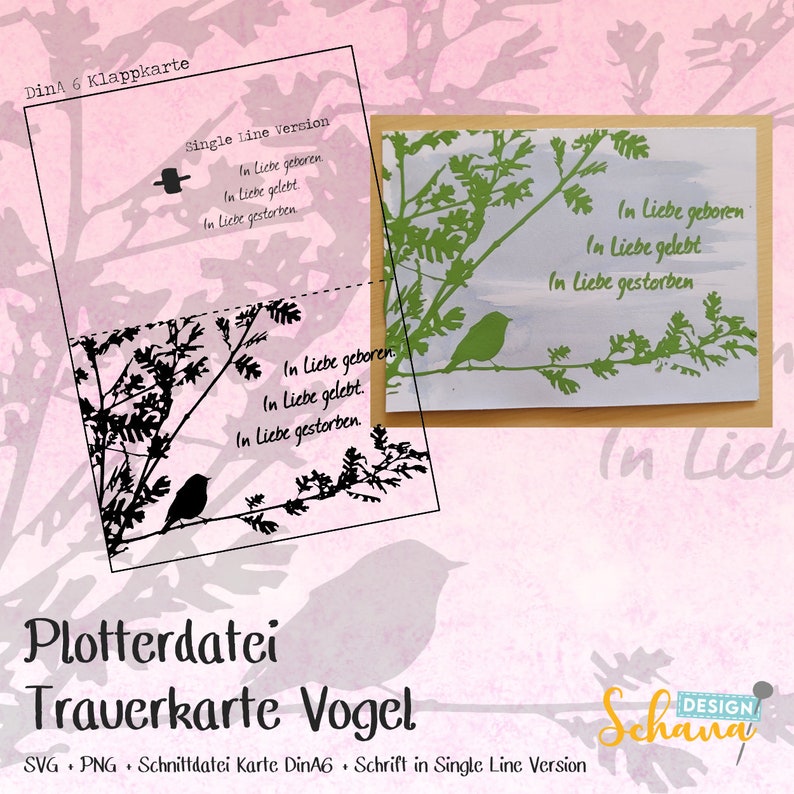 Mourning Card Plotter File Bird Love SVG PNG Dina6 - Etsy