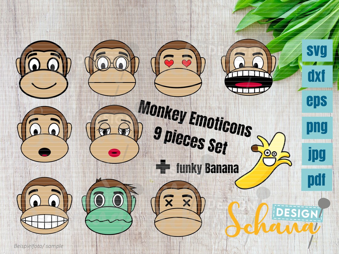 Plotterdatei Äffchen Affen Emoji SVG DXF PNG neu: eps pdf jpg Emoticon ...
