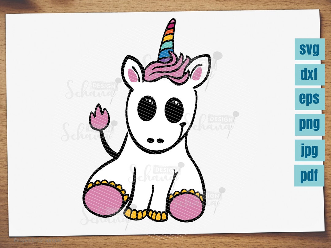 Lächelndes Einhorn SVG mit Regenbogen Horn Plotterdatei svg dxf png jpg pdf eps Digistamp ...