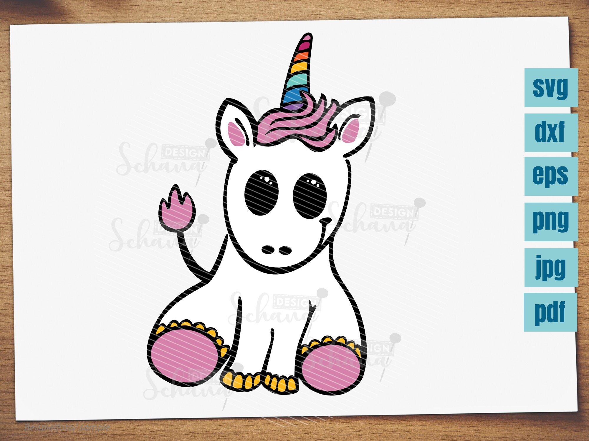 Lächelndes Einhorn SVG mit Regenbogen Horn Plotterdatei svg dxf png jpg pdf eps Digistamp ...