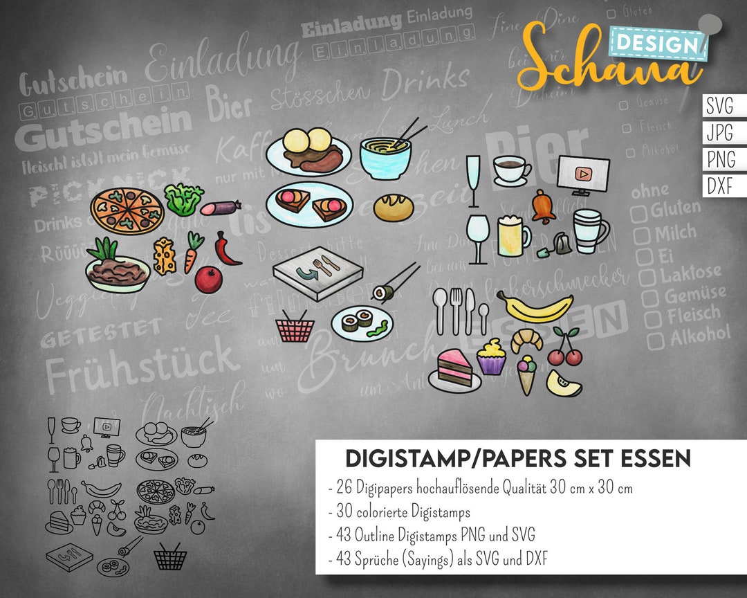 Food Cutting Files Svg Dxf Digistamps Png Colored in Copic Style and ...