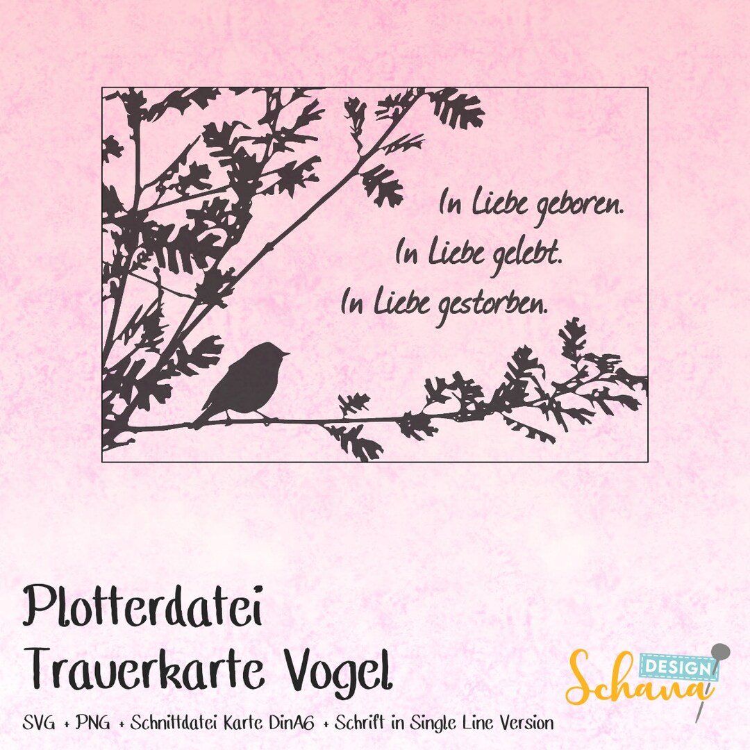 Mourning Card Plotter File Bird Love SVG PNG Dina6 - Etsy
