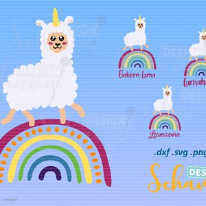 Unicorn Llama With Rainbow and 3 Texts Eps SVG DXF PNG Cut Out File ...