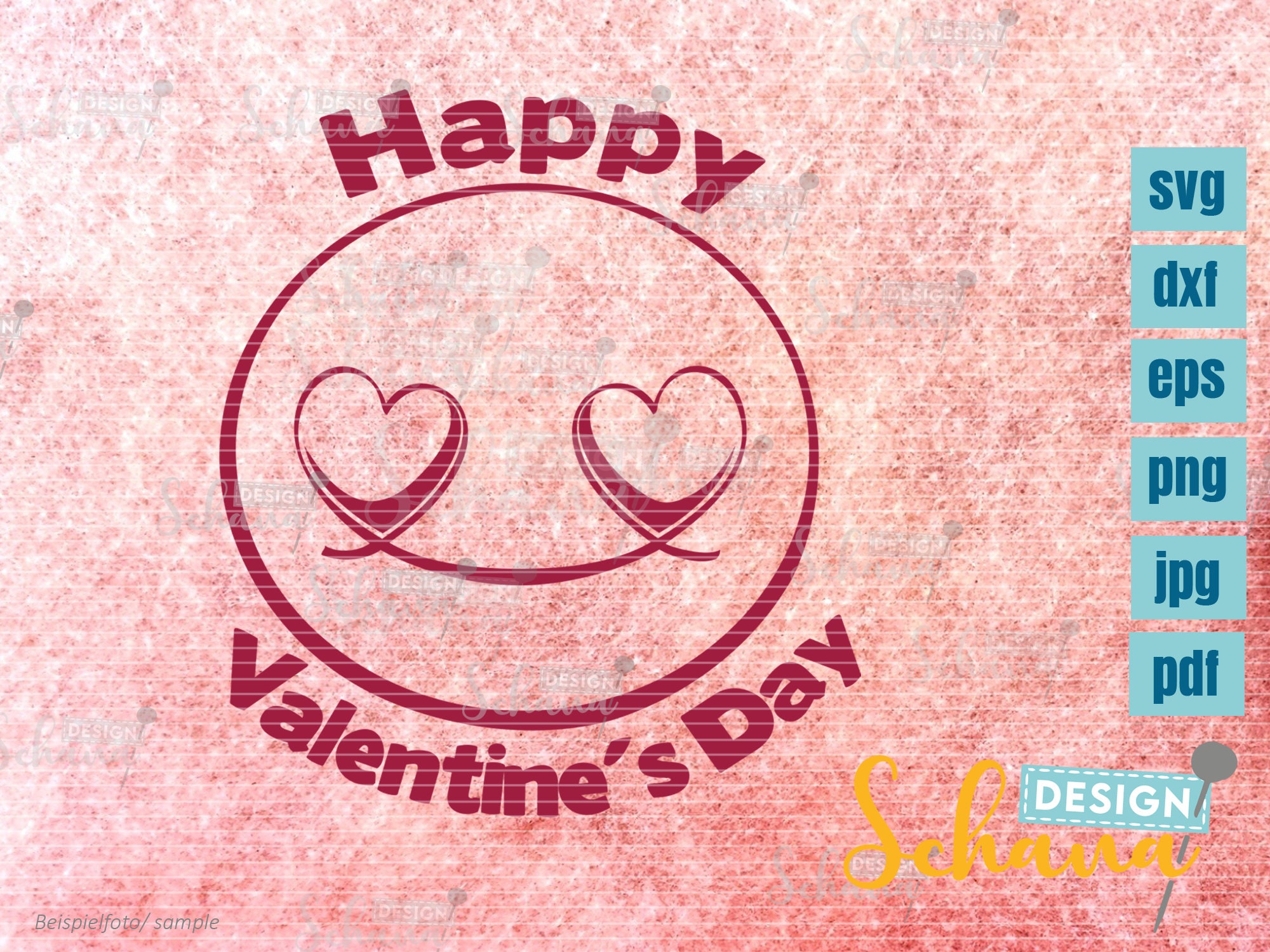 Happy Valentinesday Svg Smiley Emoji in Love Cut File SVG DXF PNG Pdf ...