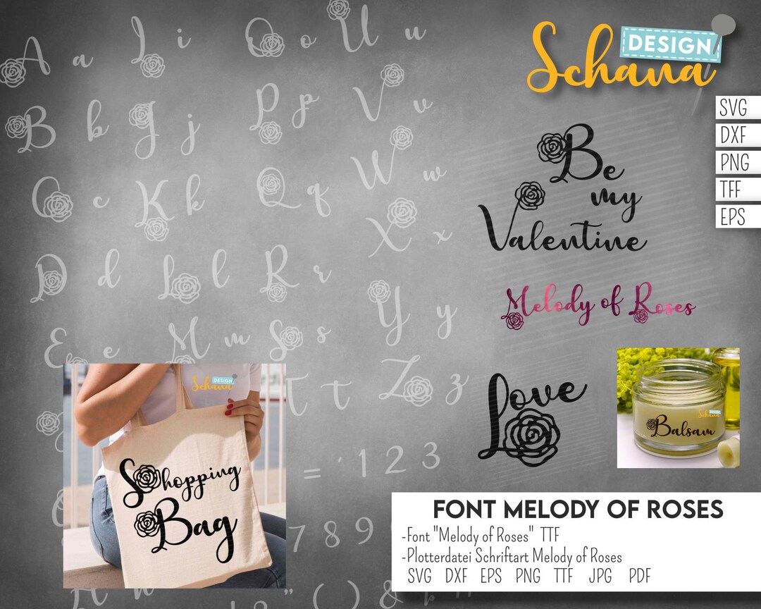 Cut File Roses Font Alphabet Cut File Font TTF SVG DXF Png Eps Pdf Jpg ...