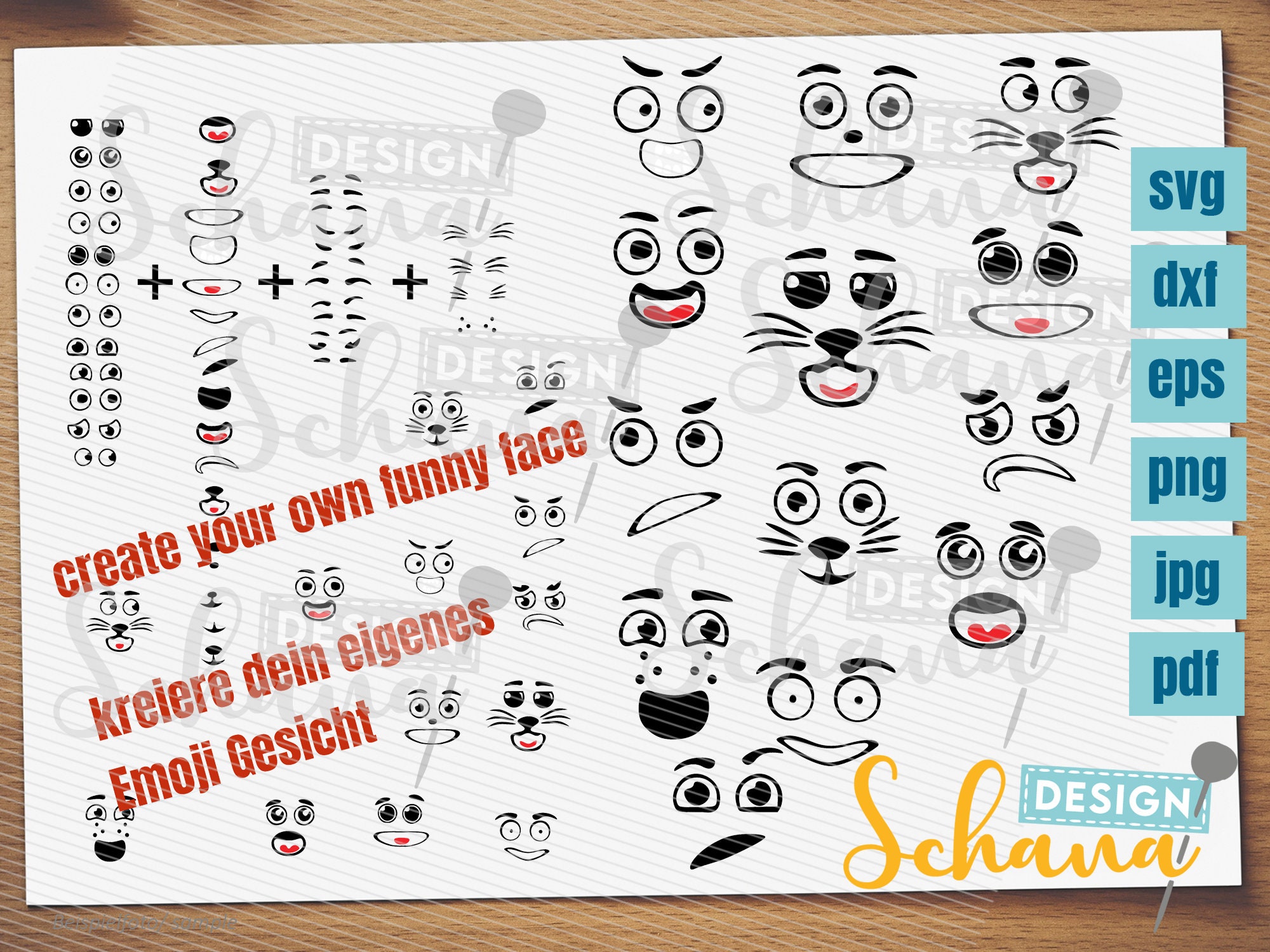 Funny Faces Cut File Create Your Own Face SVG DXF PNG Eps Jpg Pdf Cut ...
