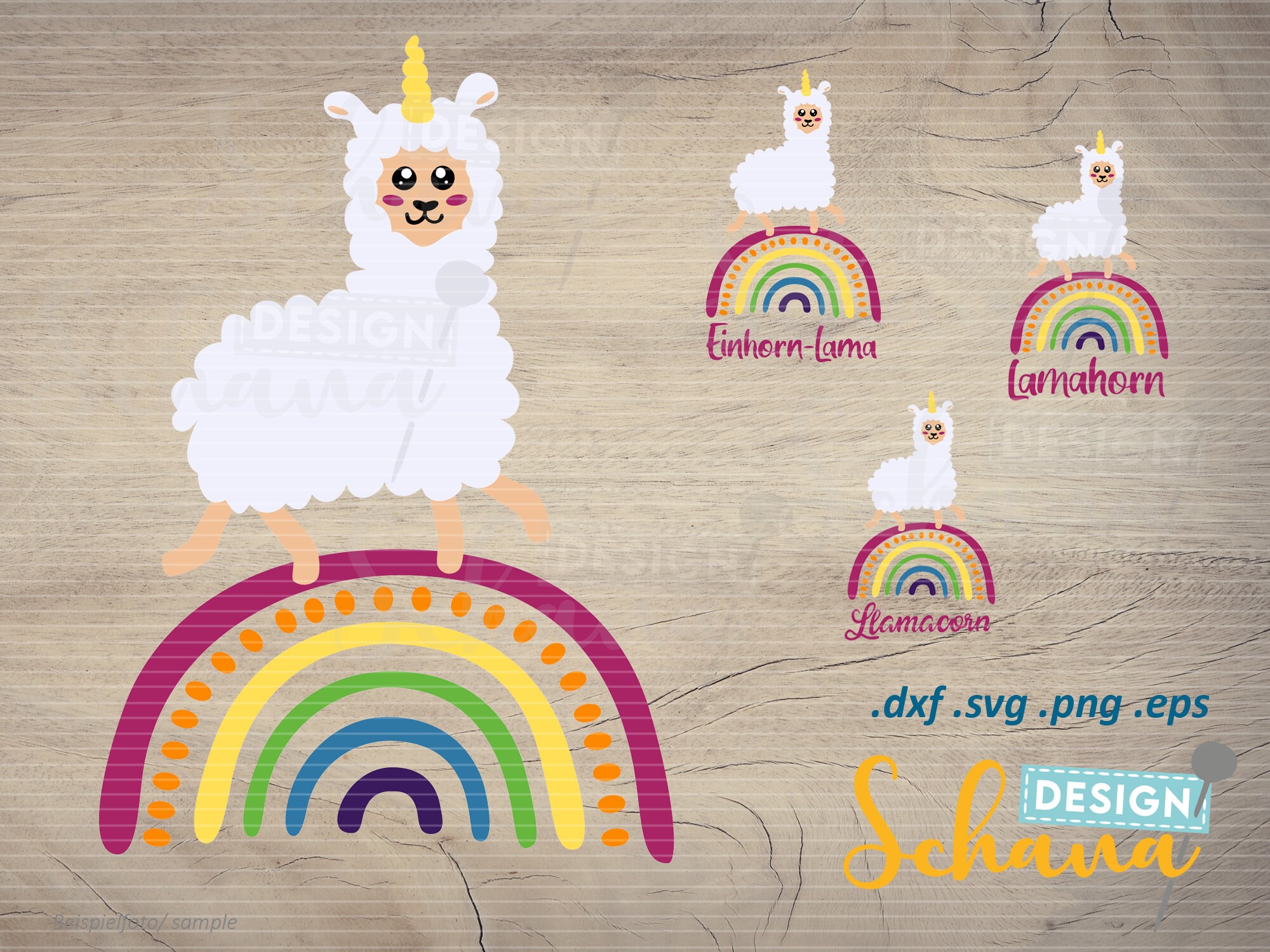 Unicorn Llama With Rainbow and 3 Texts Eps SVG DXF PNG Cut Out File ...