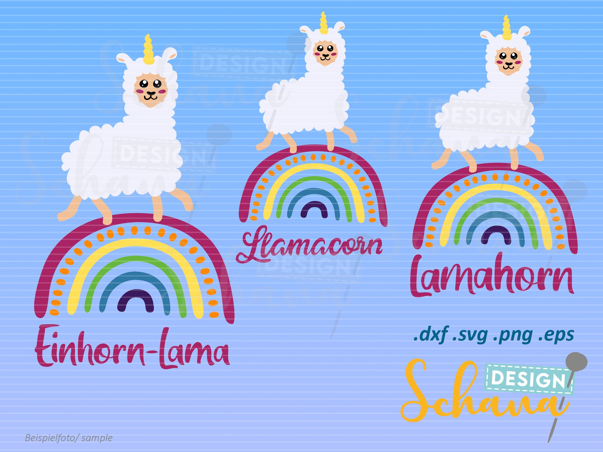 Unicorn Llama With Rainbow and 3 Texts Eps SVG DXF PNG Cut Out File ...