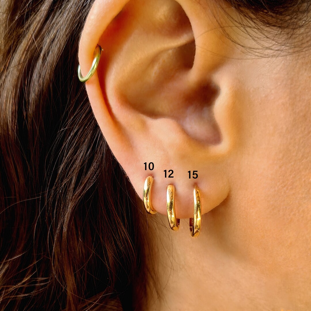 14K Solid Gold Huggie Hoop Earrings – 10mm 12mm 15mm | Small Gold Hoops ...