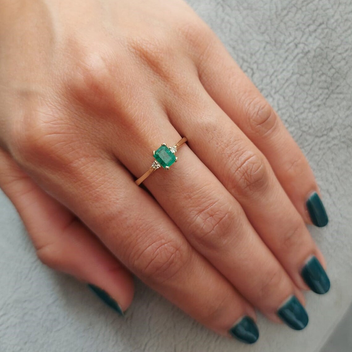 Diamonds and Emerald Gold Ring Engagement Ring Gold Ring - Etsy