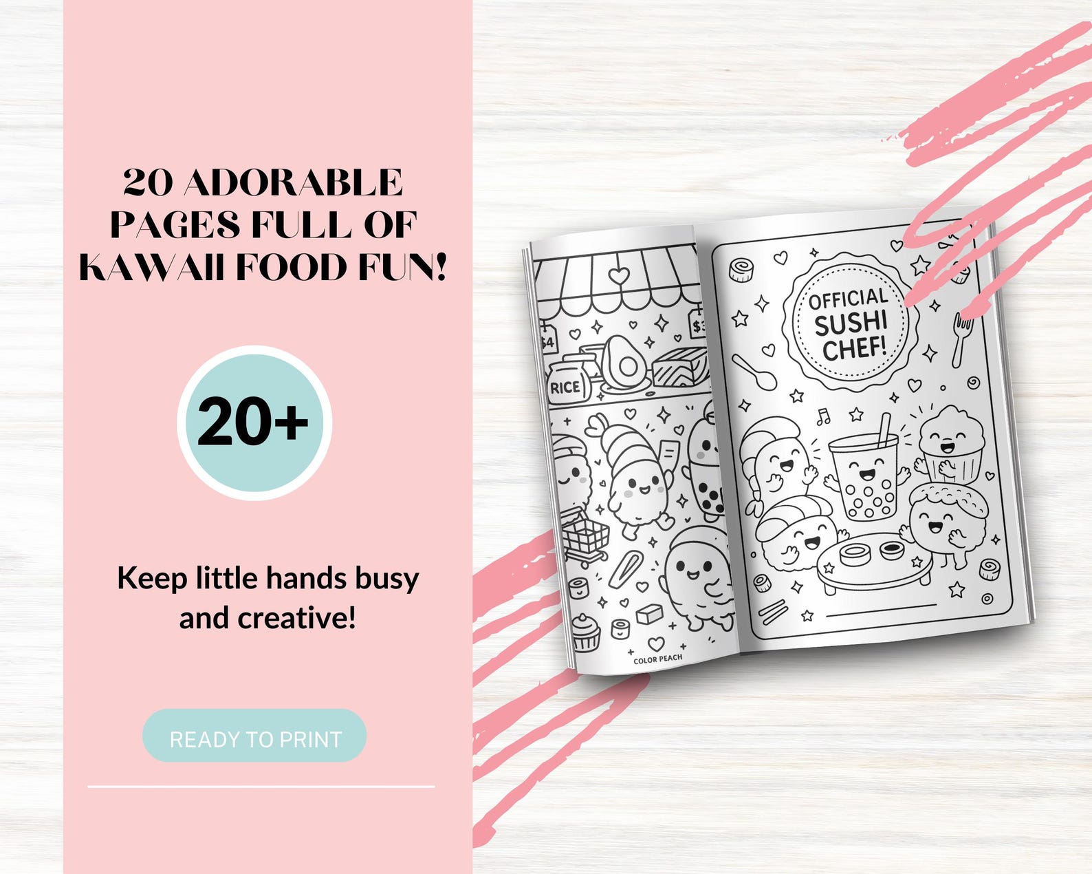Kawaii Sushi Friends Coloring Book | Cute Japanese Food Coloring Pages ...