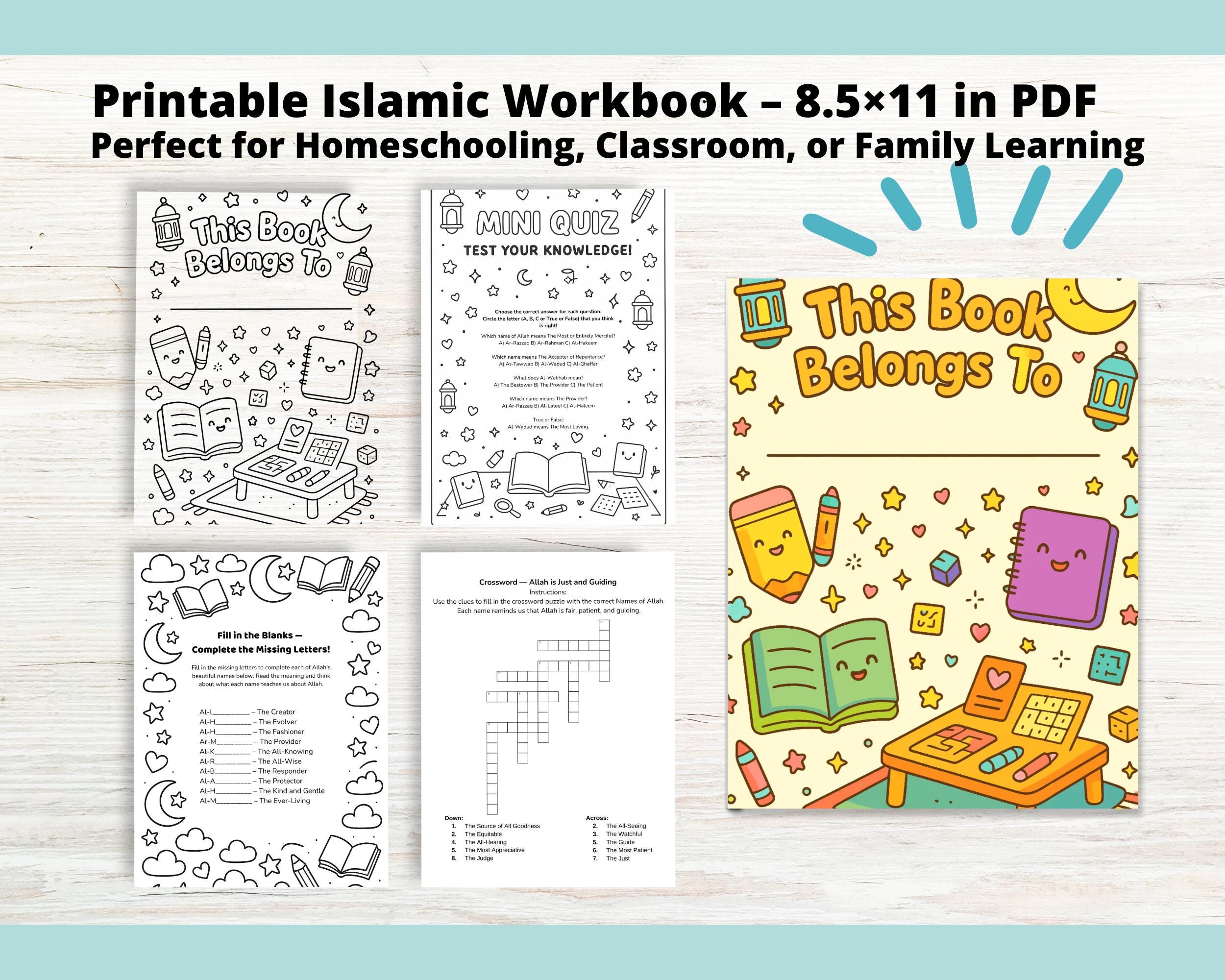 99 Names of Allah Activity Book – Islamic Learning, Workbook for Kids ...
