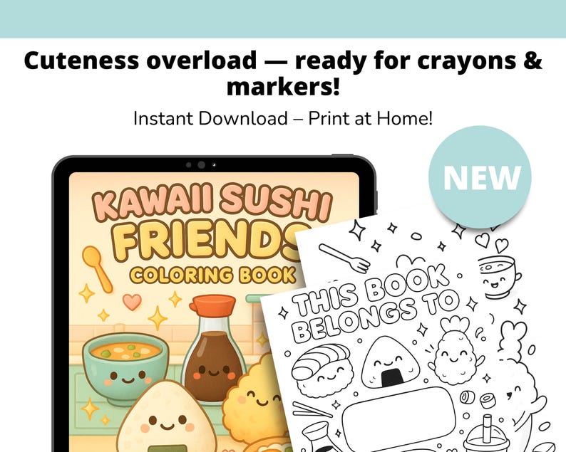Kawaii Sushi Friends Coloring Book | Cute Japanese Food Coloring Pages ...