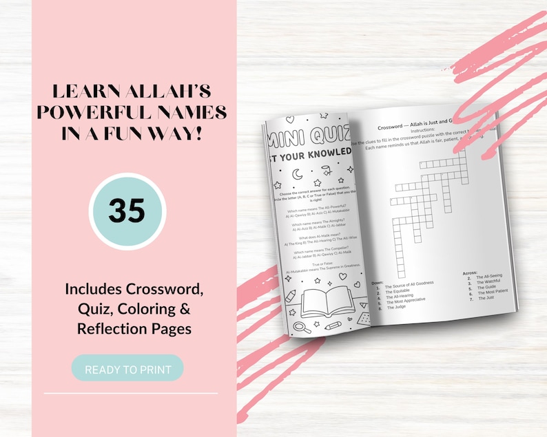 99 Names of Allah Activity Book – Islamic Learning, Workbook for Kids ...