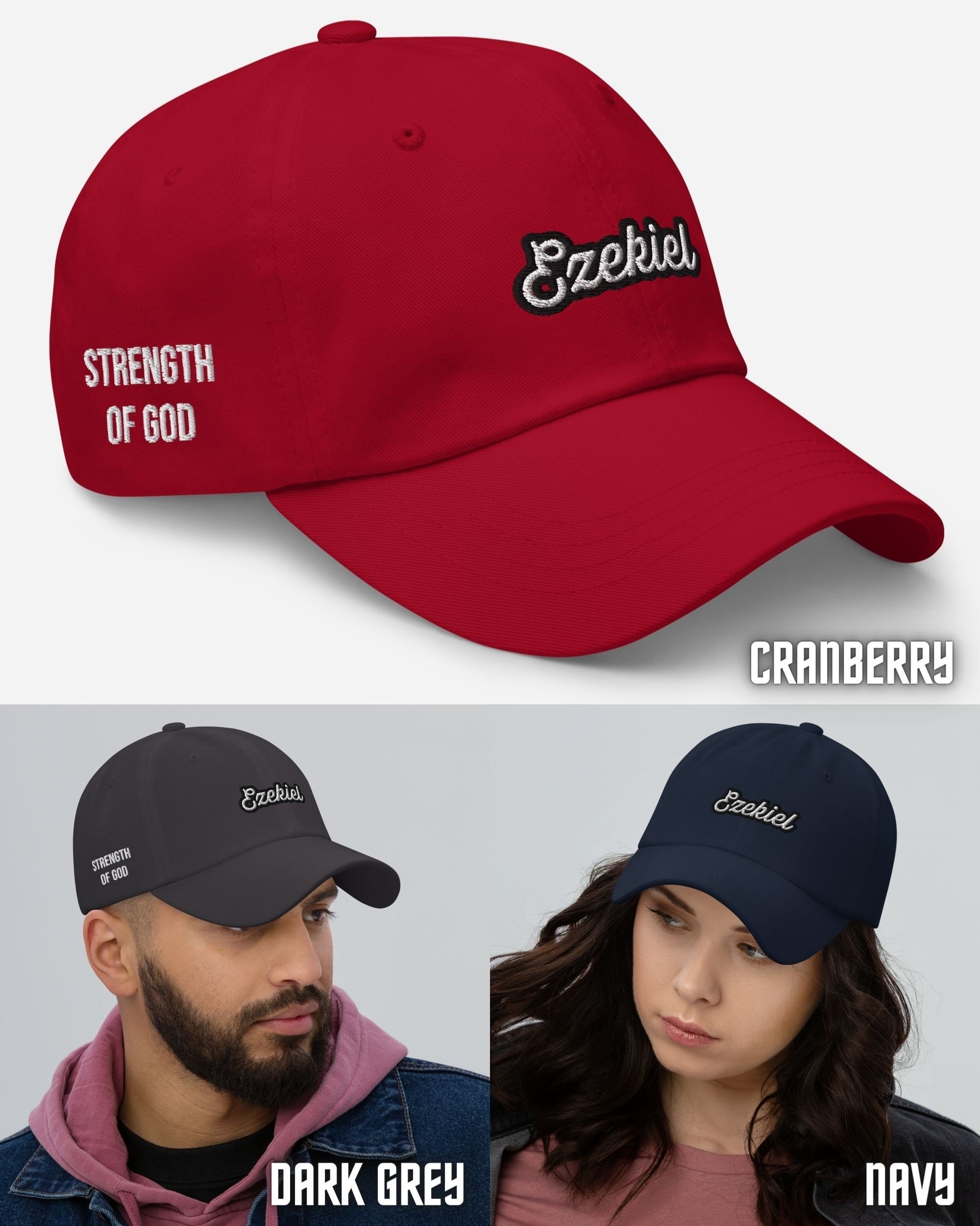 Ezekiel Hat, Strength of God, Red Christian Hat, Navy Cap, Grey Hat ...