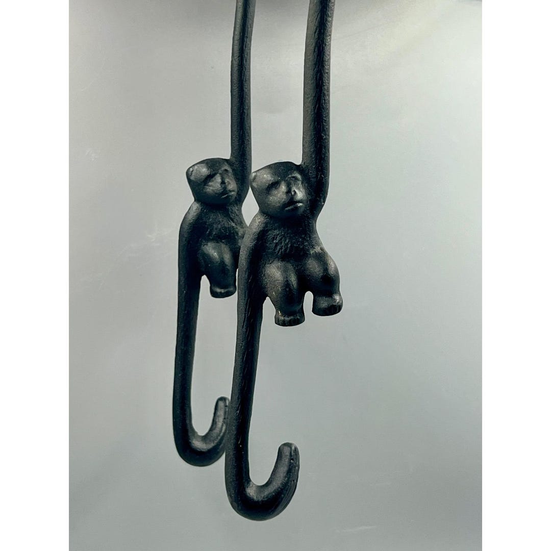 Vintage Hanging Monkey Hooks 8 Black Wrought Iron Decorative Hangers ...
