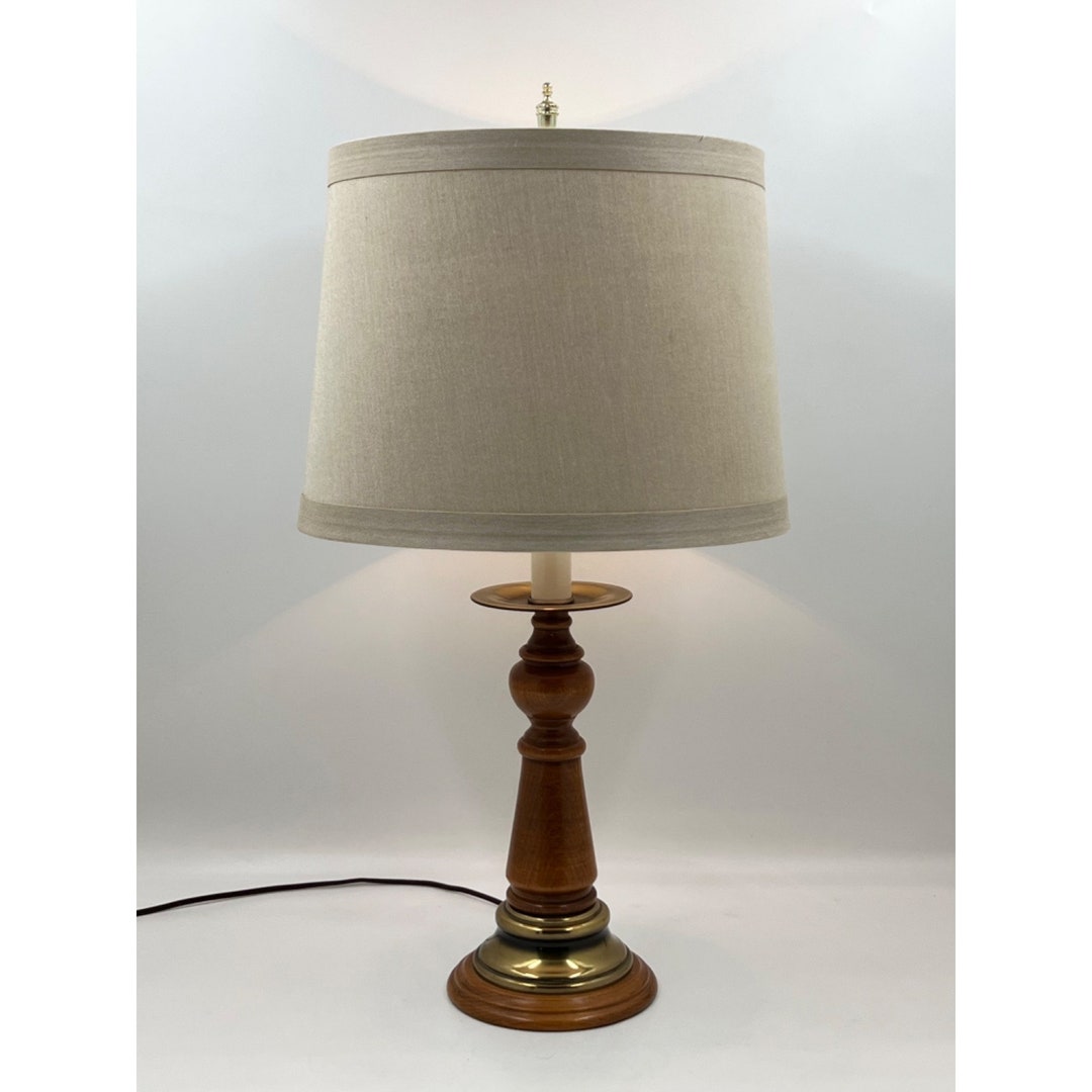 VTG Mid-century Maple & Brass Candlestick Lamp - 26" Tall - Shade Not ...