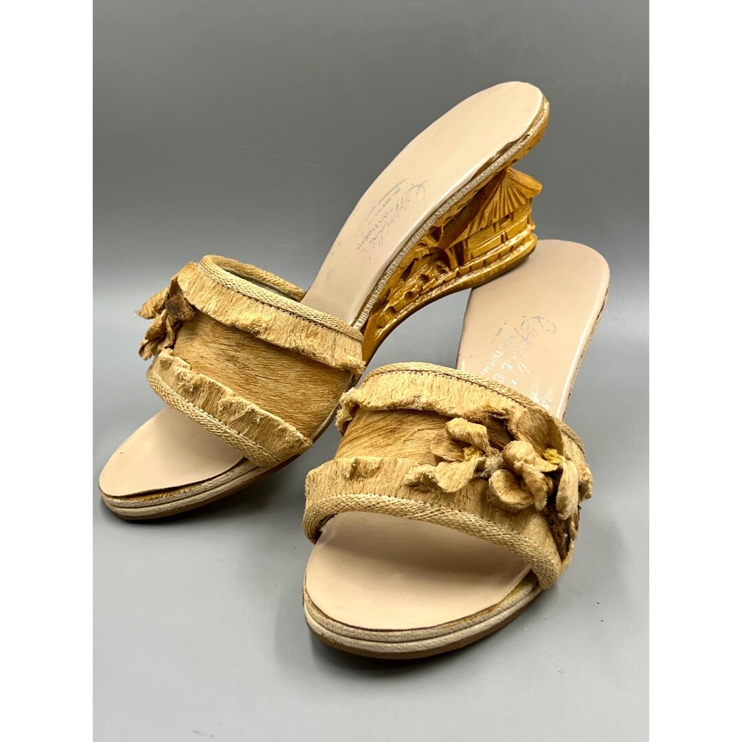 Vintage Sandals Philippines bakya Carved Wood Soled Mules Wedges Shoes ...