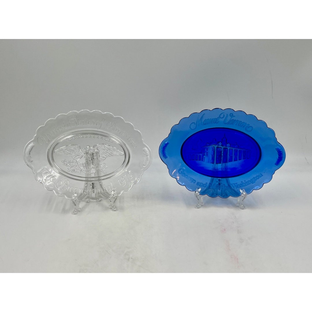 2 Pc. Vintage AVON Cobalt Blue & Clear Glass Bread Plates- No Chips or ...