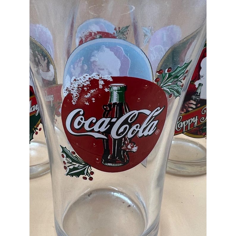 Vintage Santa Claus/coca Cola "happy Holidays" Glasses - Set of 4 - 6.5 ...