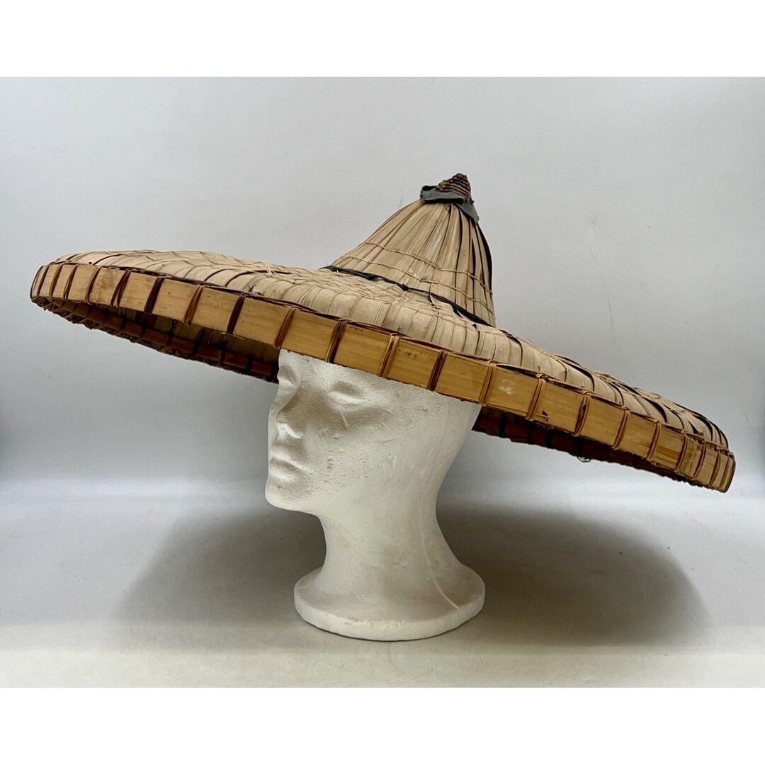 Asian Wicker Hat Coolie Bamboo Rice Paddy Sun Hat Conical Gardening 22 ...
