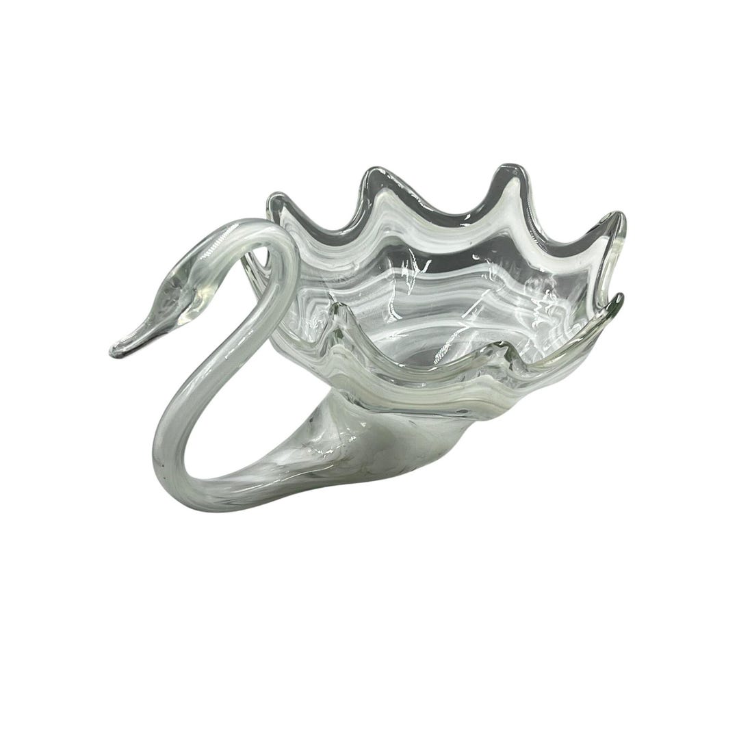 Vintage White -hand-blown Sooner Art Glass SWAN Centerpiece Lrg Bowl ...