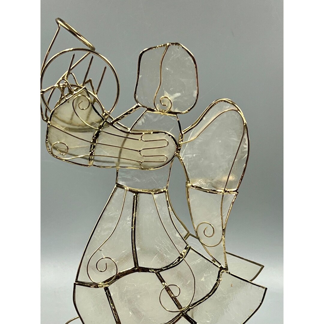 Vintage Capiz/clam Shell Angel/cherub Blowing Trumpet - Made in ...