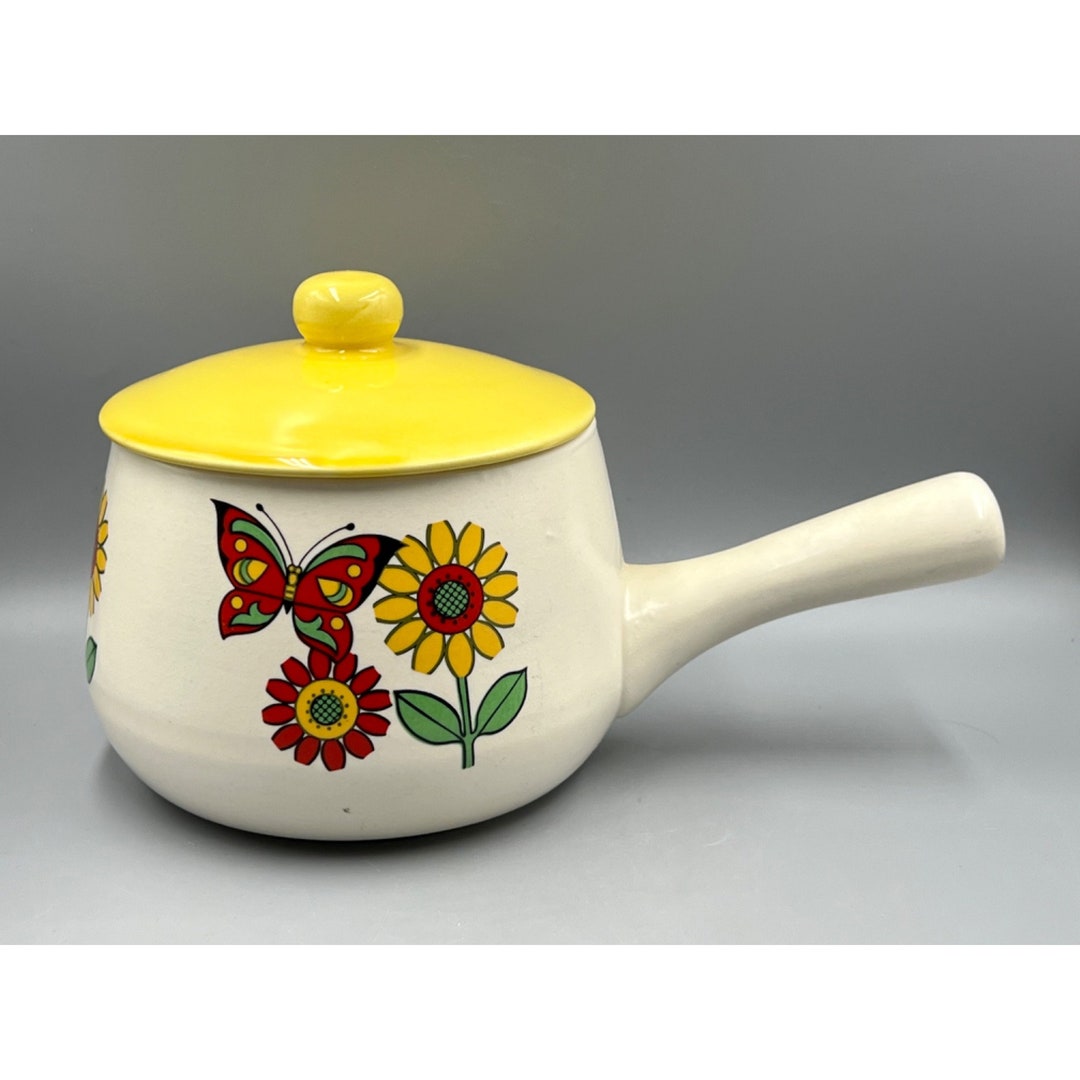 VTG White Porcelain Pot W-lid Butterfly and Flowers Made in Japan Retro ...