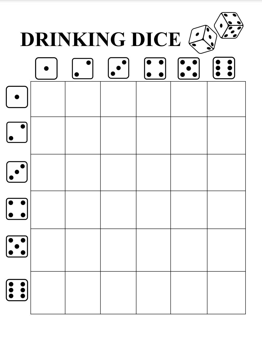 DRINKING DICE TEMPLATE Black and White - Etsy
