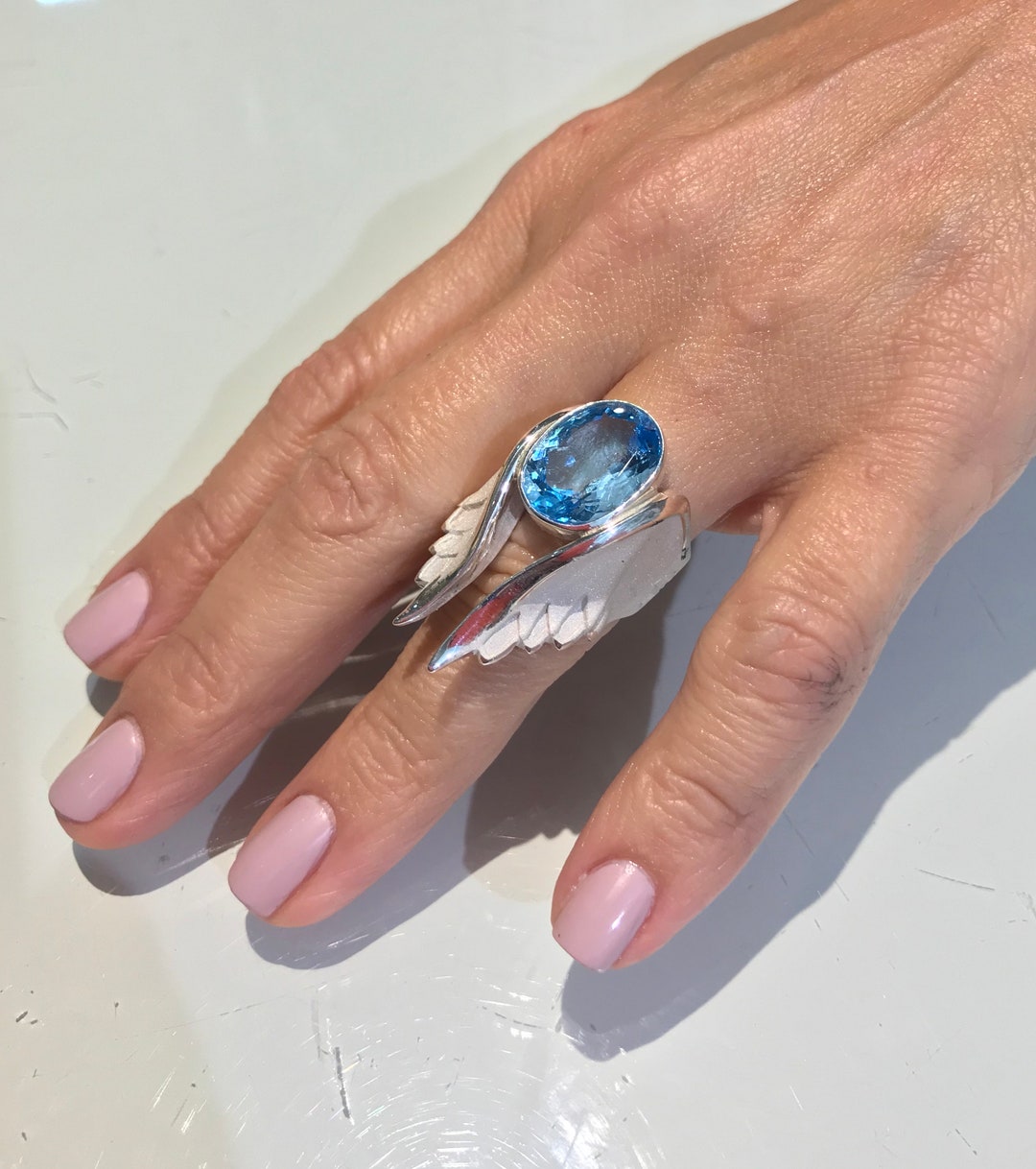 Angel Wing Blue Topaz Statement Ring - Etsy