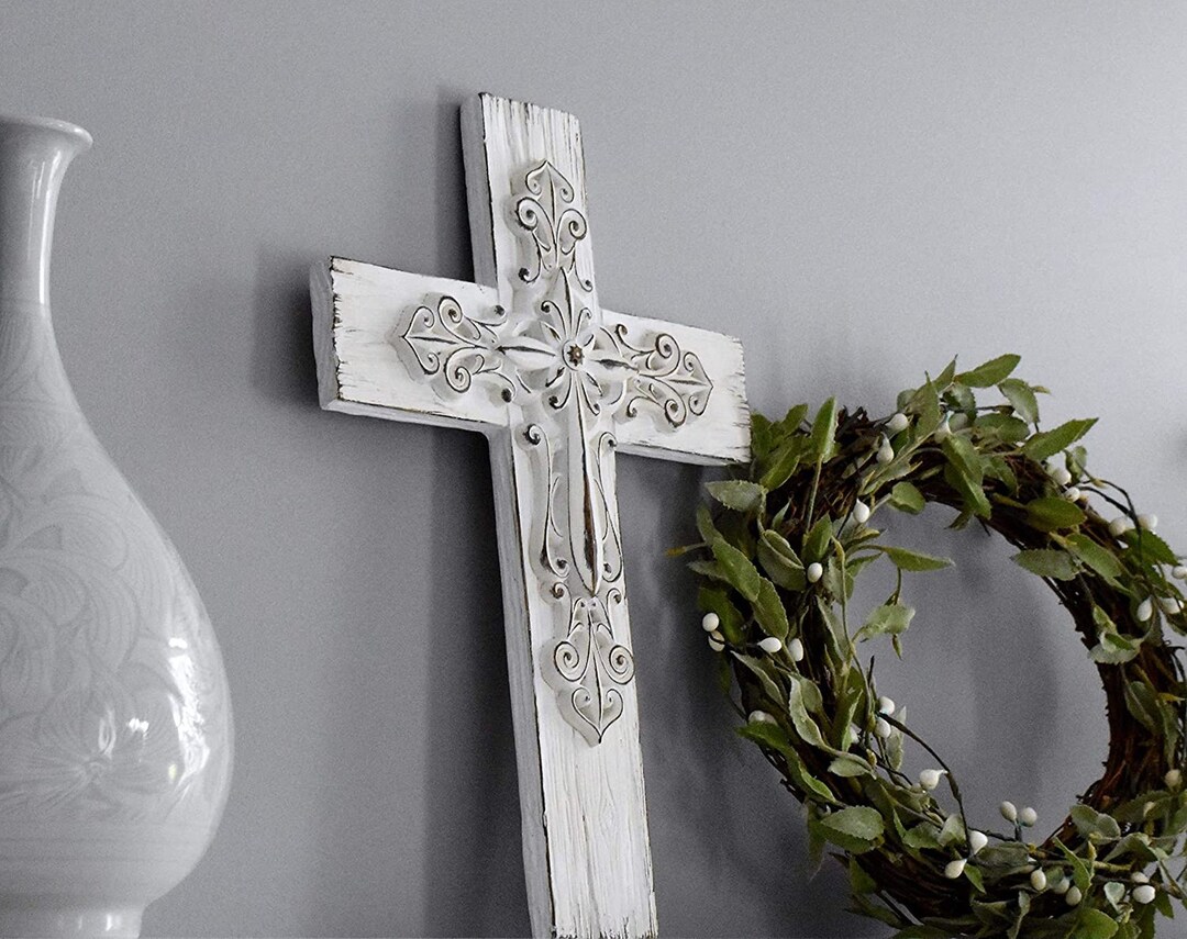 White-washed Vintage Cross With Exclusive prayer for - Etsy