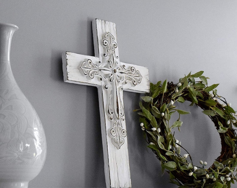 White-washed Vintage Cross With Exclusive prayer for - Etsy